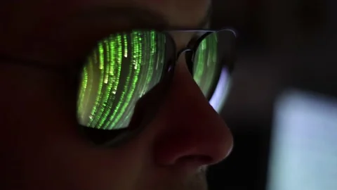 Unrecognizable hacker in glasses reflect... | Stock Video | Pond5