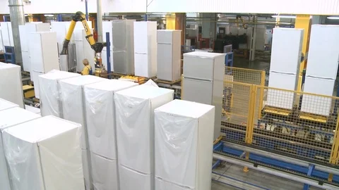 Upper View Fridge Assembly Line and Woma... | Stock Video | Pond5