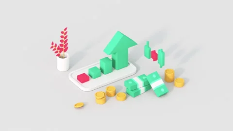 Uptrend chart and cash isometric view 3D... | Stock Video | Pond5