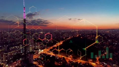 Urban City Life View With Futuristic Ani... | Stock Video | Pond5