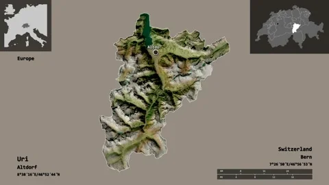 Uri location. Switzerland. Satellite map | Stock Video | Pond5