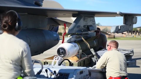 U.S. Air Force bomb loader loading munit... | Stock Video | Pond5