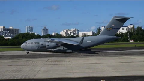 US Air Force C7 Globe Master in airfield | Stock Video | Pond5
