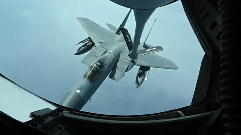 U.S. Air Force F-15 Eagle aerial refueli... | Stock Video | Pond5