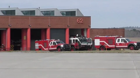 U.S. Air Force fire trucks exiting fire ... | Stock Video | Pond5