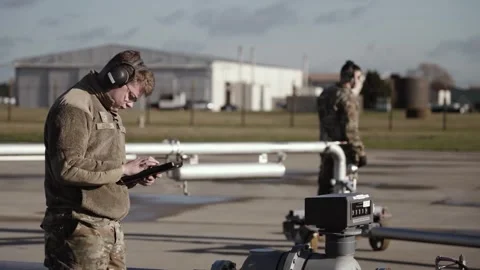 U.S. Air Force ground crew operating han... | Stock Video | Pond5