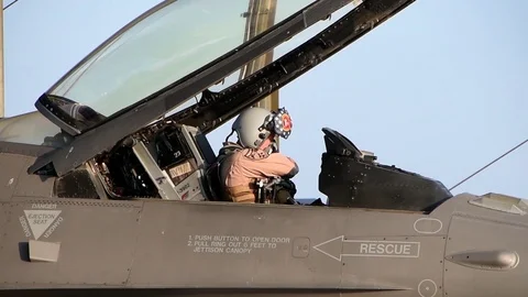 U.S. Air force pilot sitting in open coc... | Stock Video | Pond5