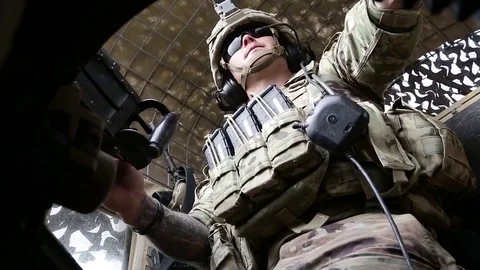 U.S. Army armored vehicle gunner during ... | Stock Video | Pond5