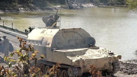 U.S. Army armored vehicle utilizes float... | Stock Video | Pond5