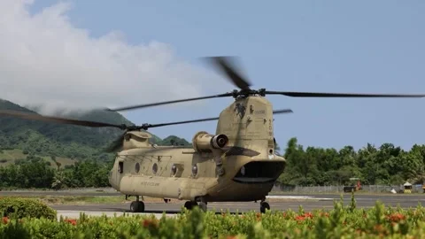 U.S. Army CH-47 Chinook helicopter rear ... | Stock Video | Pond5