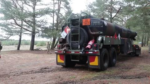 U.S. Army fuel tanker truck turning in f... | Stock Video | Pond5