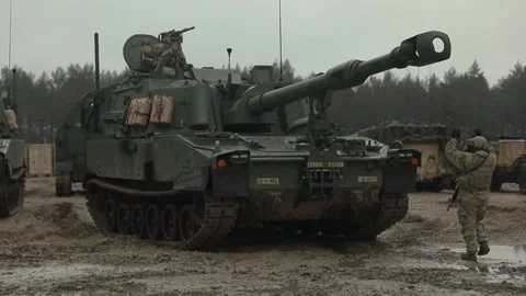 U.S. Army M109 Paladin Howitzer reversin... | Stock Video | Pond5