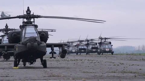 U.S. Army medical helicopters in helipad | Stock Video | Pond5