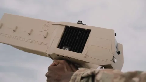 U.S. Army soldier aiming Dronebuster 3B ... | Stock Video | Pond5