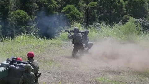 U.S. Army soldiers fire rocket launcher ... | Stock Video | Pond5