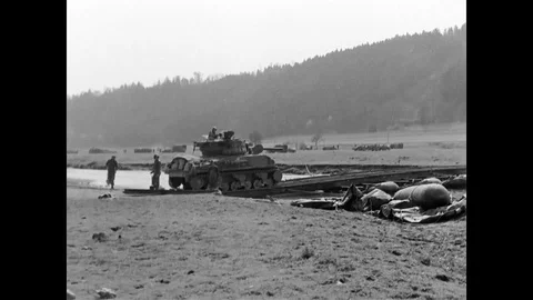 US Army Tank Crossing A Floating River B... | Stock Video | Pond5