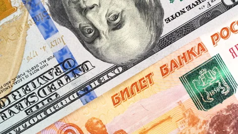 US dollar bill vs Russian ruble. USA aga... | Stock Video | Pond5