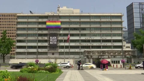 U.S. embassy in Seoul displays Black Liv... | Stock Video | Pond5