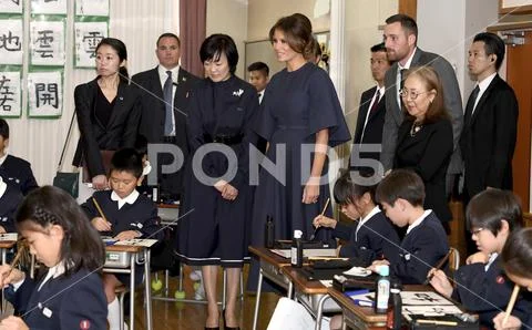 US First Lady Melania Trump attends calligraphy class during Trump's ...
