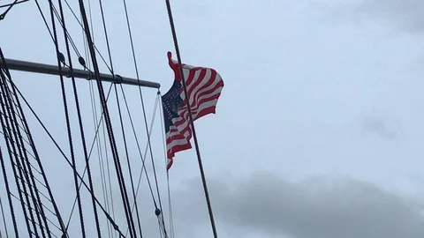 U.S.A. flag on a mast of the USS Constit... | Stock Video | Pond5