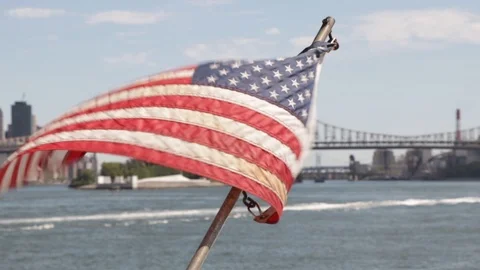U.S. Flag waving on a ferry in New York ... | Stock Video | Pond5