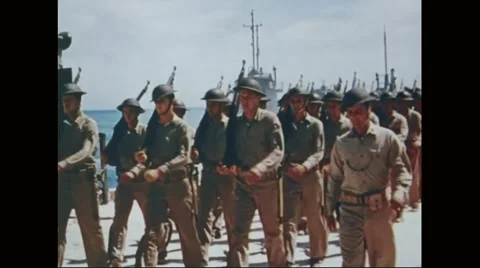 U.S Marine corps marching in procession with flags ~ FREE Video ~ #44594051