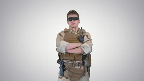 US marine ranger with folded arms on gra... | Stock Video | Pond5