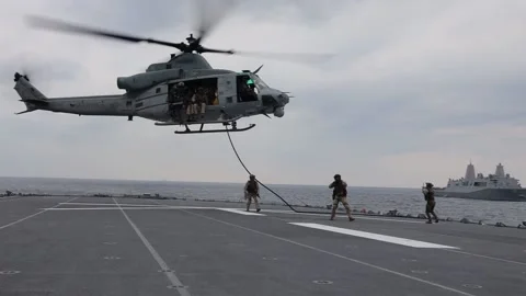 U.S. Marines fast rope from MH-60 Seahaw... | Stock Video | Pond5