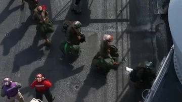 U.S. Marines walking with full kit on de... | Stock Video | Pond5