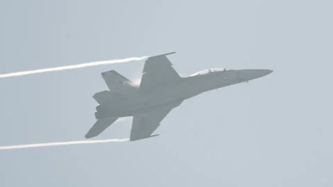US military airplane fighter jet F18 fly... | Stock Video | Pond5