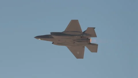 US military plane fighter jet F35 flying... | Stock Video | Pond5