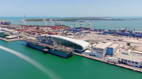 US Navy aircraft carrier at Port Miami d... | Stock Video | Pond5