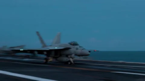 U.S Navy F/A-18 Super Hornet launching f... | Stock Video | Pond5