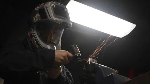 U.S. Navy fitter using angle grinder in ... | Stock Video | Pond5