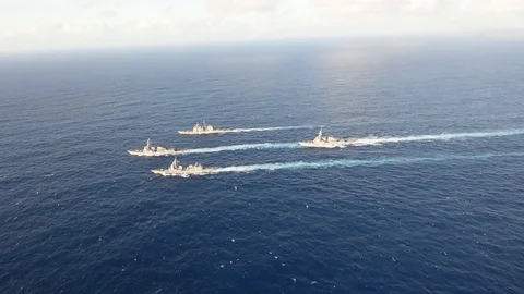 U.S. Navy formation of cruiser and destr... | Stock Video | Pond5