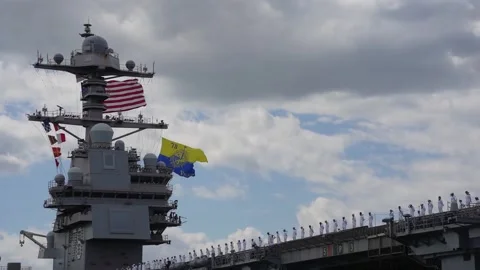 U.S. Navy sailors man the rails of USS G... | Stock Video | Pond5