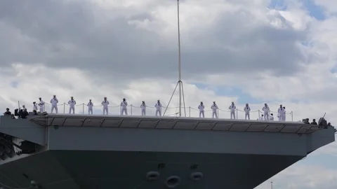 U.S. Navy sailors manning the rails of a... | Stock Video | Pond5