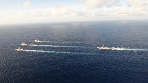 U.S. Navy strike group of cruisers and d... | Stock Video | Pond5