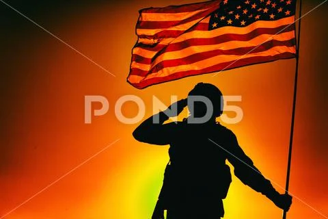 Us Soldier Saluting Flag