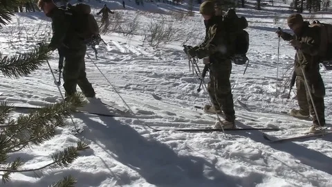 U.S. soldiers walk with ski pole during ... | Stock Video | Pond5