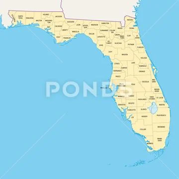 U.S. state of Florida, subdivided into 67 counties, political map ...