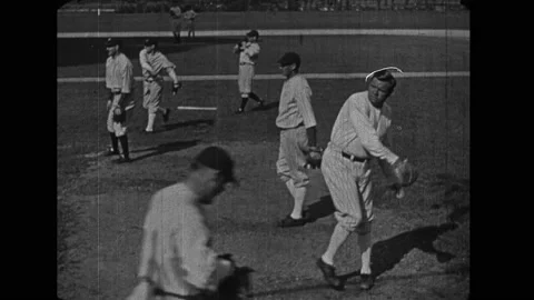 USA - 1920s - Babe Ruth throws and catch... | Stock Video | Pond5