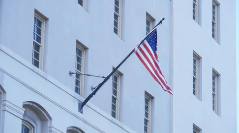 USA AMERICAN FLAG on US Court building | Stock Video | Pond5