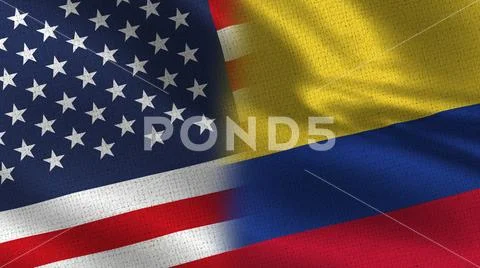 Usa and Colombia Realistic Half Flags Together Illustration #93527956