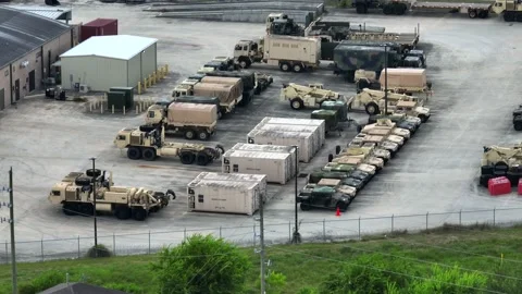 USA Army Depot with trucks and Humvee eq... | Stock Video | Pond5