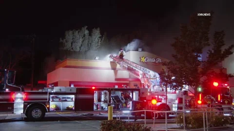 USA: Fire at Carls Jr in West Covina, LA | Stock Video | Pond5