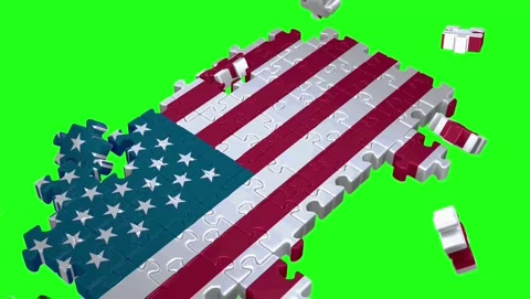 USA flag puzzle pieces on green screen | Stock Video | Pond5