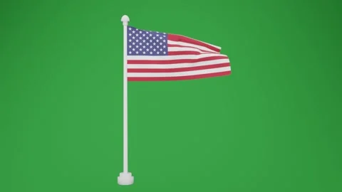 USA flag waving on a pole with green scr... | Stock Video | Pond5