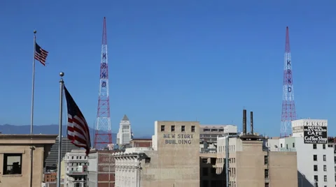 USA Los Angeles historic KRKD tower in d... | Stock Video | Pond5