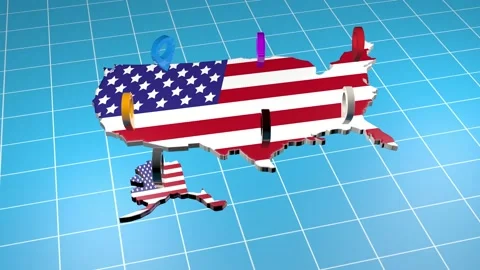 USA map 3d with markers Map of United St... | Stock Video | Pond5
